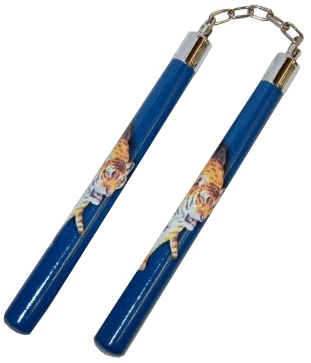 Nunchaku Blue with Tiger - Giri Martial Arts Supplies