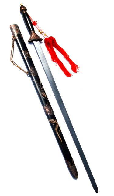 39.5" Tai Chi Sword with Carved Black Scabbard - Giri Martial Arts Supplies