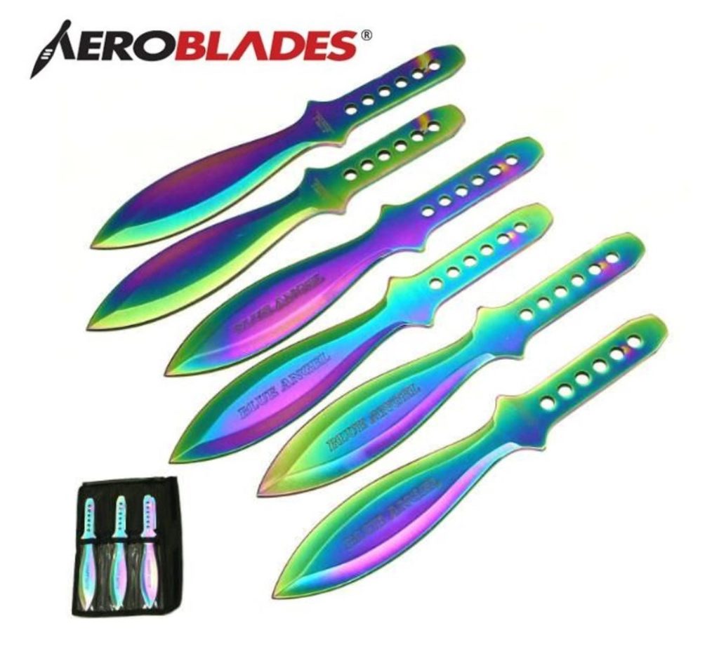 Aeroblades 6 Piece Blue Angel Throwing Knife Set 9" - Giri Martial Arts ...