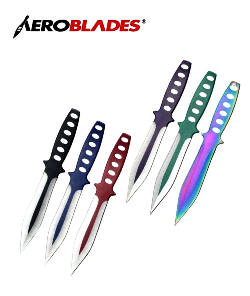 Aeroblades 6 Piece Vented Spear Point Throwing Knife Set 9" - Giri ...