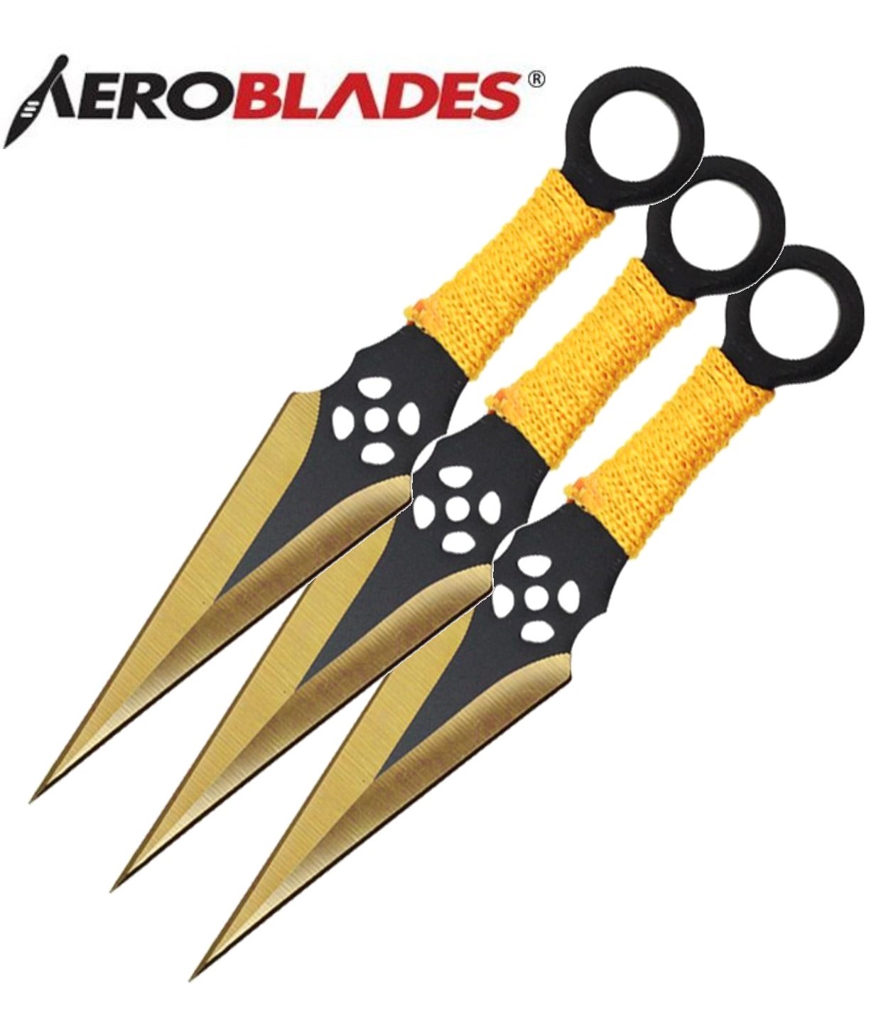 Aeroblades 3 Piece Gold Ninja Kunai Throwing Knives 6.5″ - Giri Martial ...