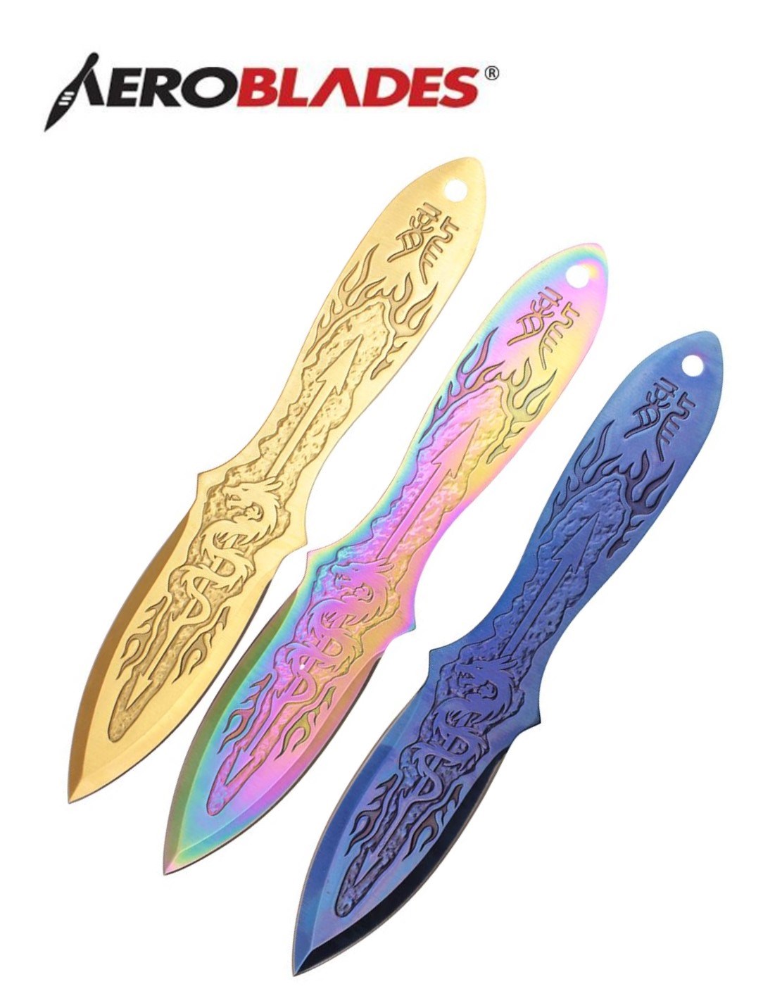 Aeroblades 3 Set Assorted Colour Dragon Throwing Knife Set 9″ - Giri ...