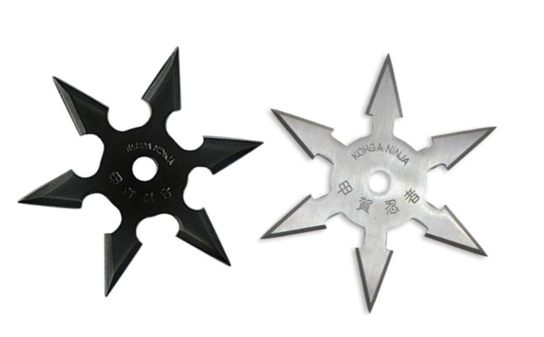 6 Point 2 Set Black & Chrome Live Blade Throwing Stars 4″ - Giri ...