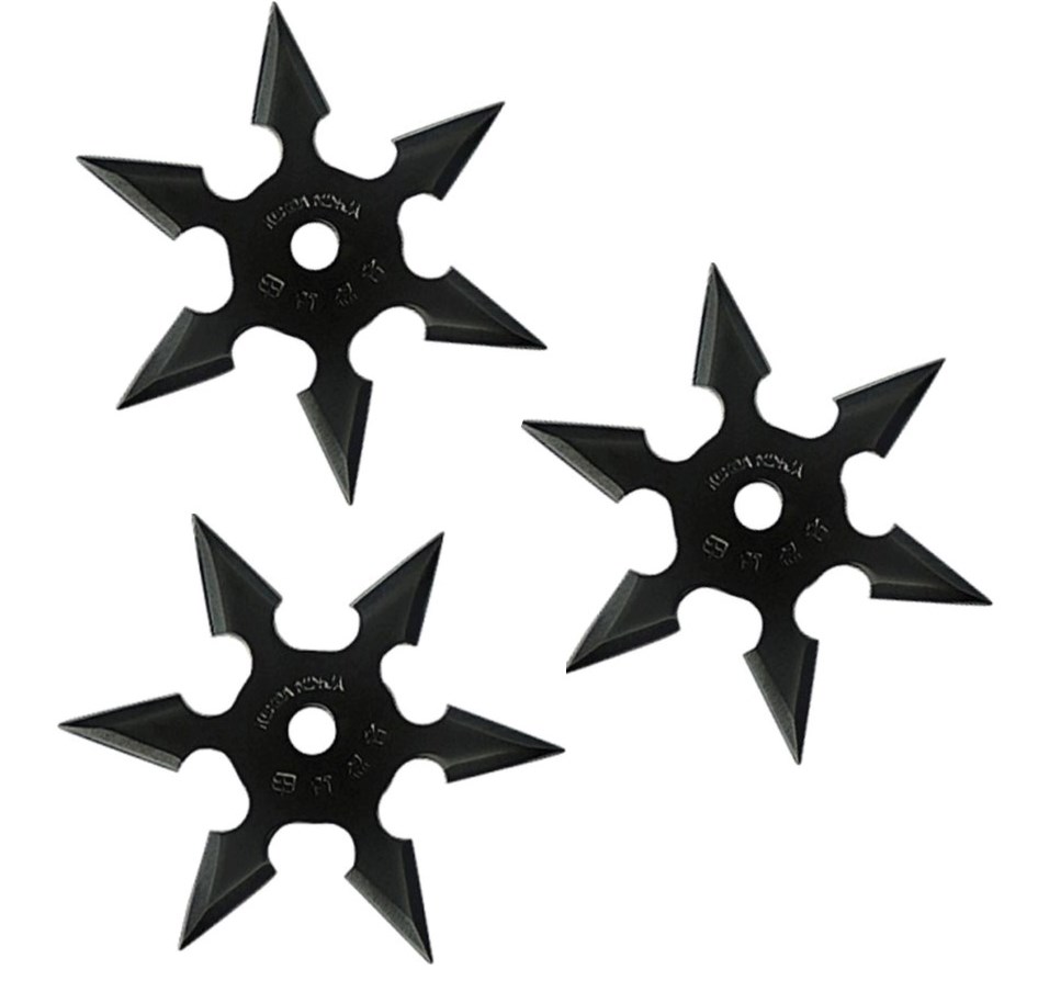 6 Point 3 Set Black Live Blade Throwing Stars 4″ - Giri Martial Arts ...
