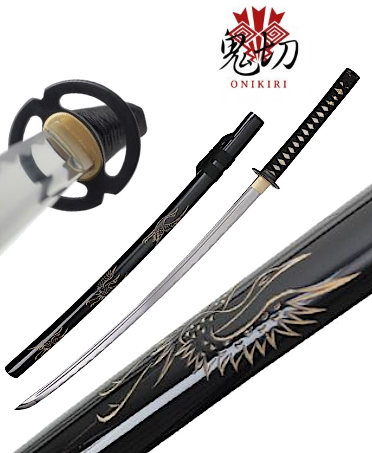 Onikiri 41 1/4″ Hand Forged Carved Crane Saya Samurai Sword - Giri ...