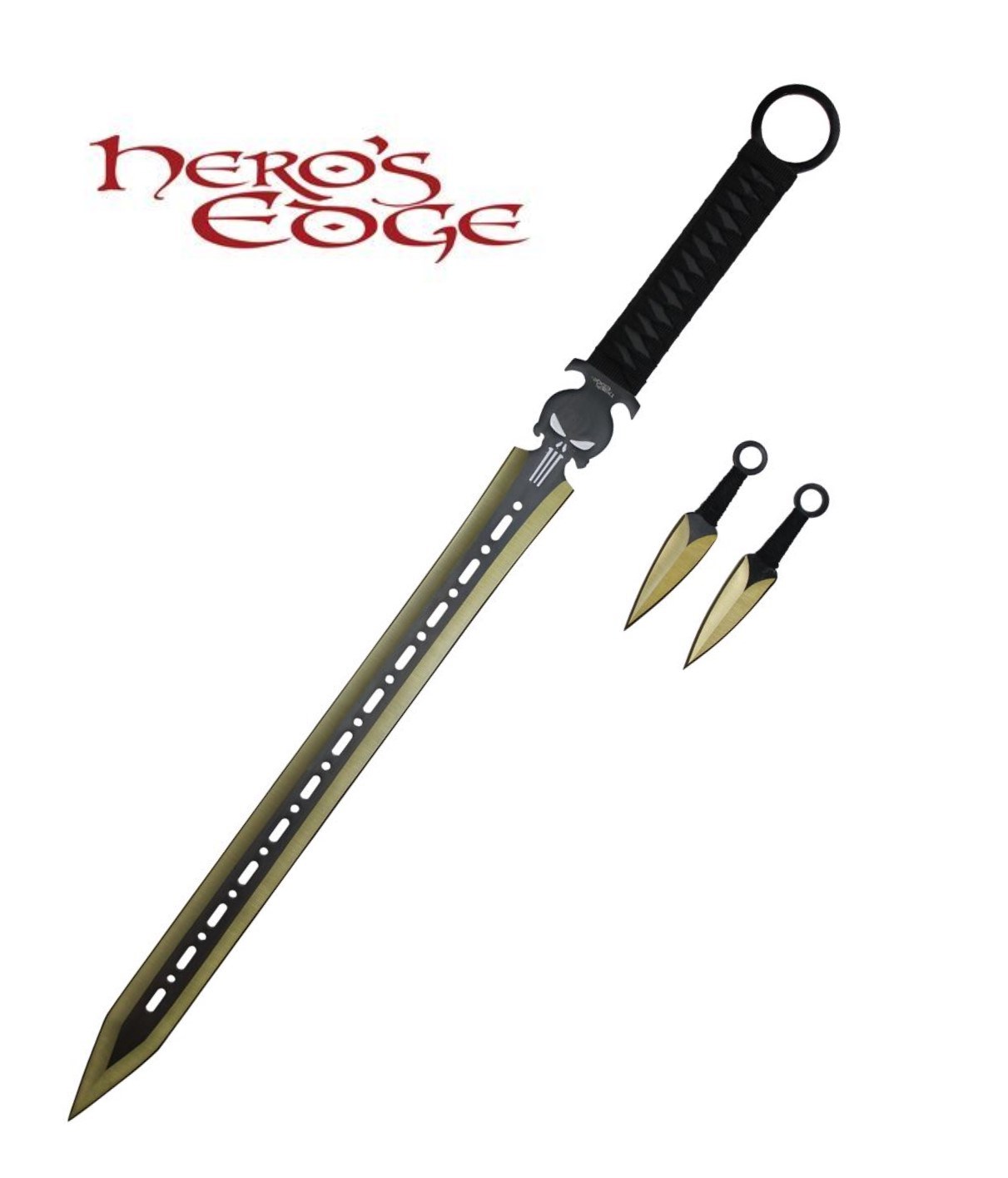 27″ Hero’s Edge Punisher Gold Ninja Sword with Throwing Knives - Giri ...