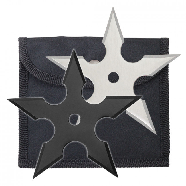 5 Point 2 Set Traditional Black & Chrome Live Blade Throwing Stars 4 ...