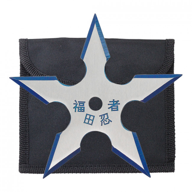 Silver with Blue Tips 5 Point Throwing Star 4″ - Giri Martial Arts Supplies