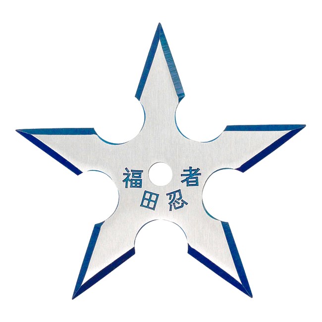Silver with Blue Tips 5 Point Throwing Star 4″ - Giri Martial Arts Supplies