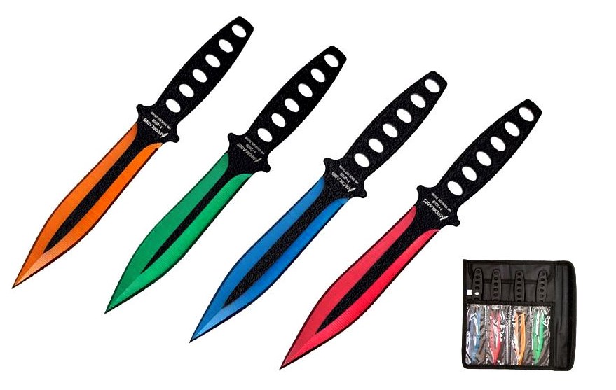Aeroblades 4 Set Technicolour Vented Double Edge Throwing Knife Set 7.5 ...