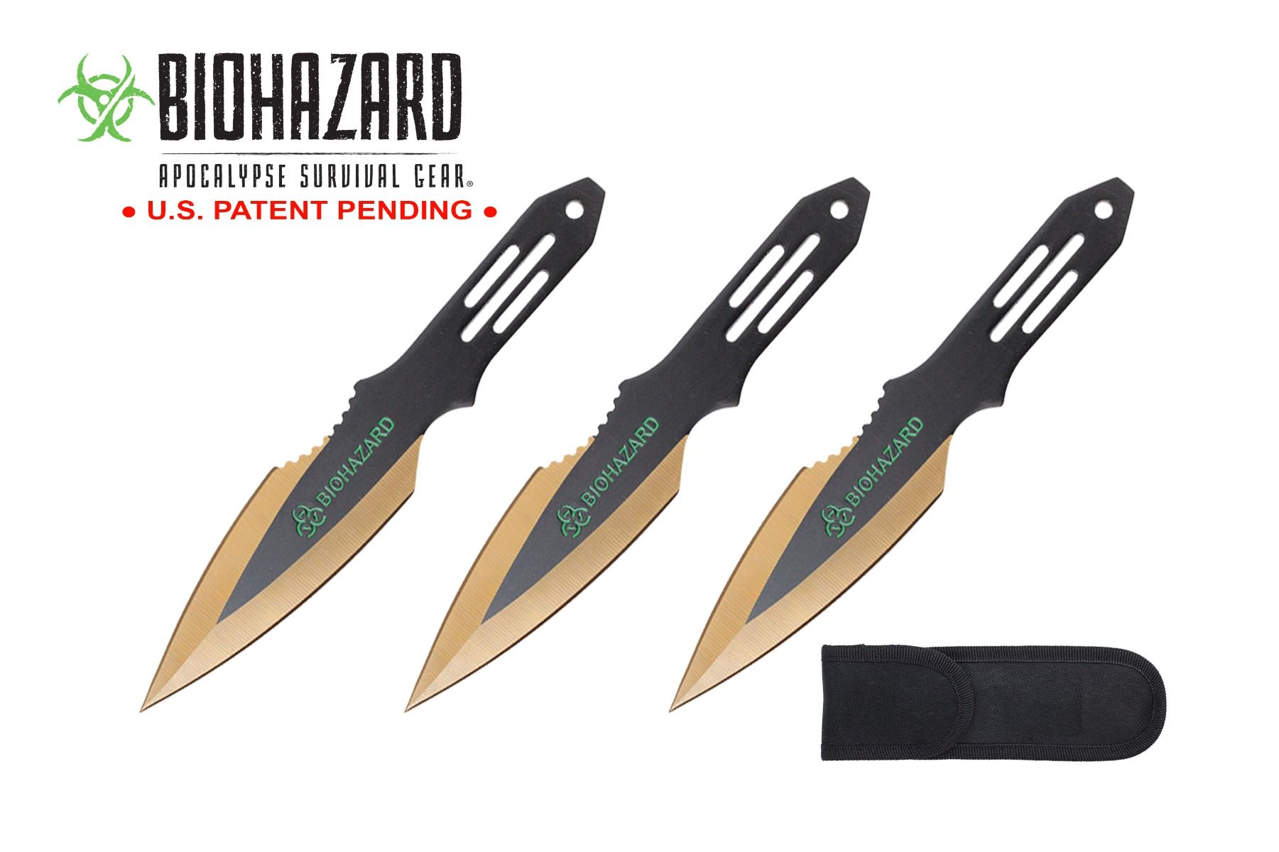 Biohazard 3 Piece Gold Thunder Bolt Throwing Knife Set 6.5″ - Giri ...
