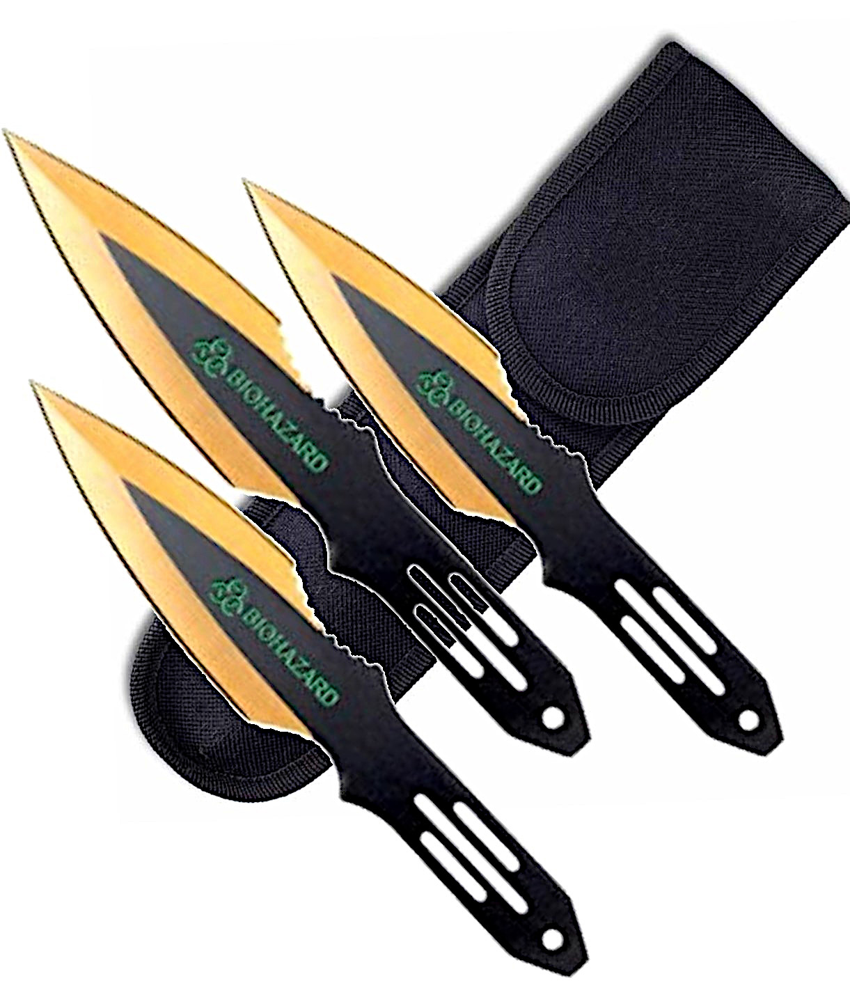 Biohazard 3 Piece Gold Thunder Bolt Throwing Knife Set 6.5″ - Giri ...