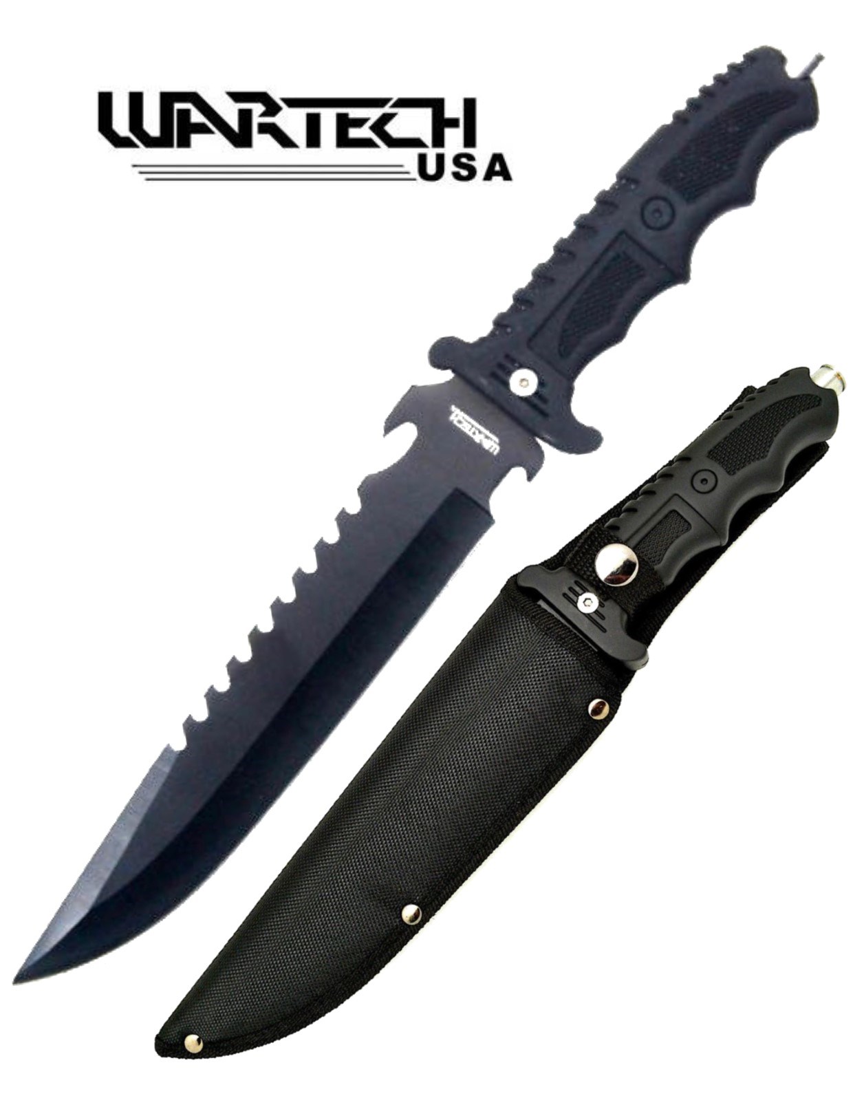Wartech Black 13 1/2″ Defender Saw Back Fixed Blade Knife - Giri Martial Arts Supplies