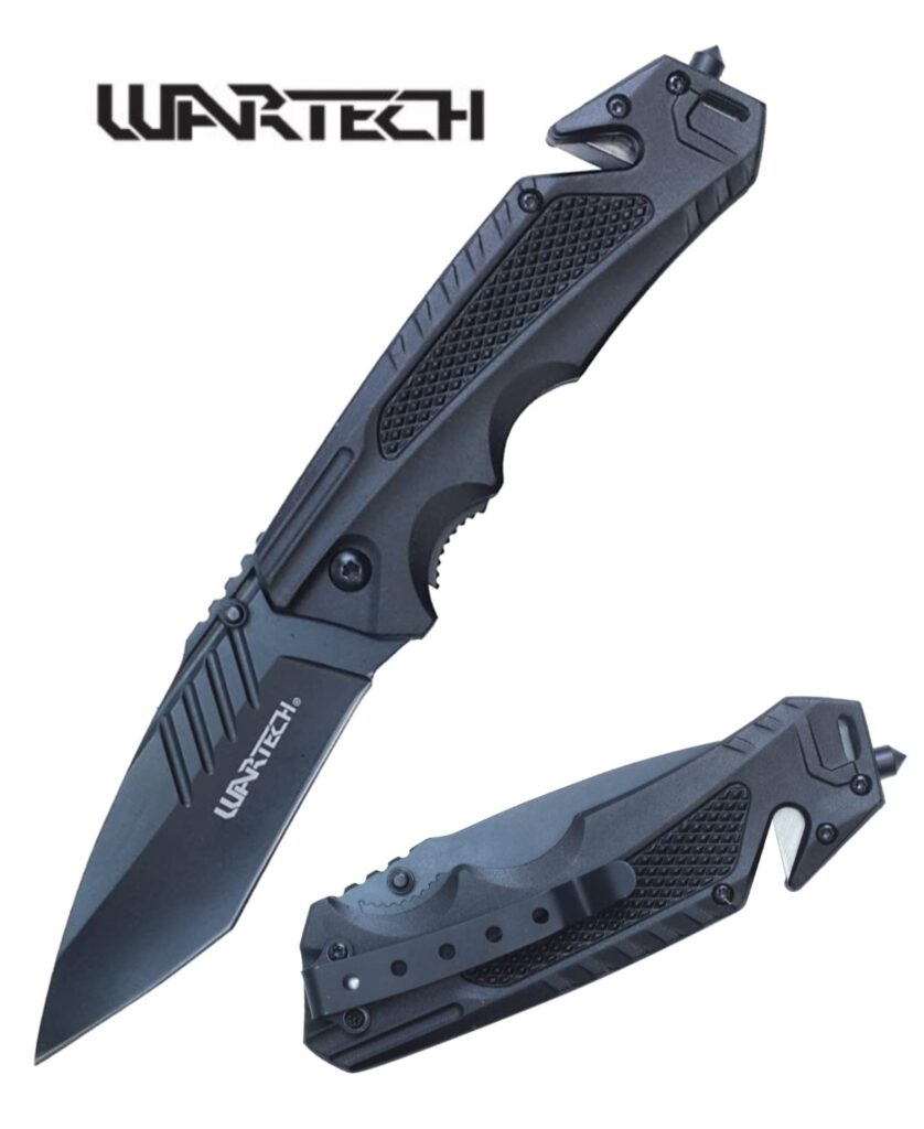 Wartech 8" Black Rescue Tanto Folding Knife - Giri Martial Arts Supplies