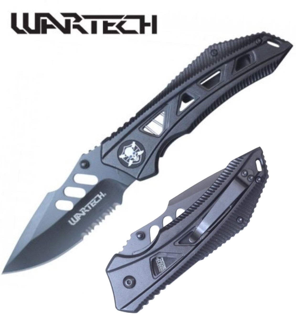 Wartech 8" Black Tactical Skull Folding Knife - Giri Martial Arts Supplies