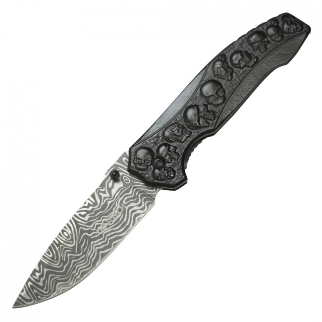 Wartech 8 1/4" Titanium Wave Damascus Skull Folding Knife - Giri Martial Arts Supplies