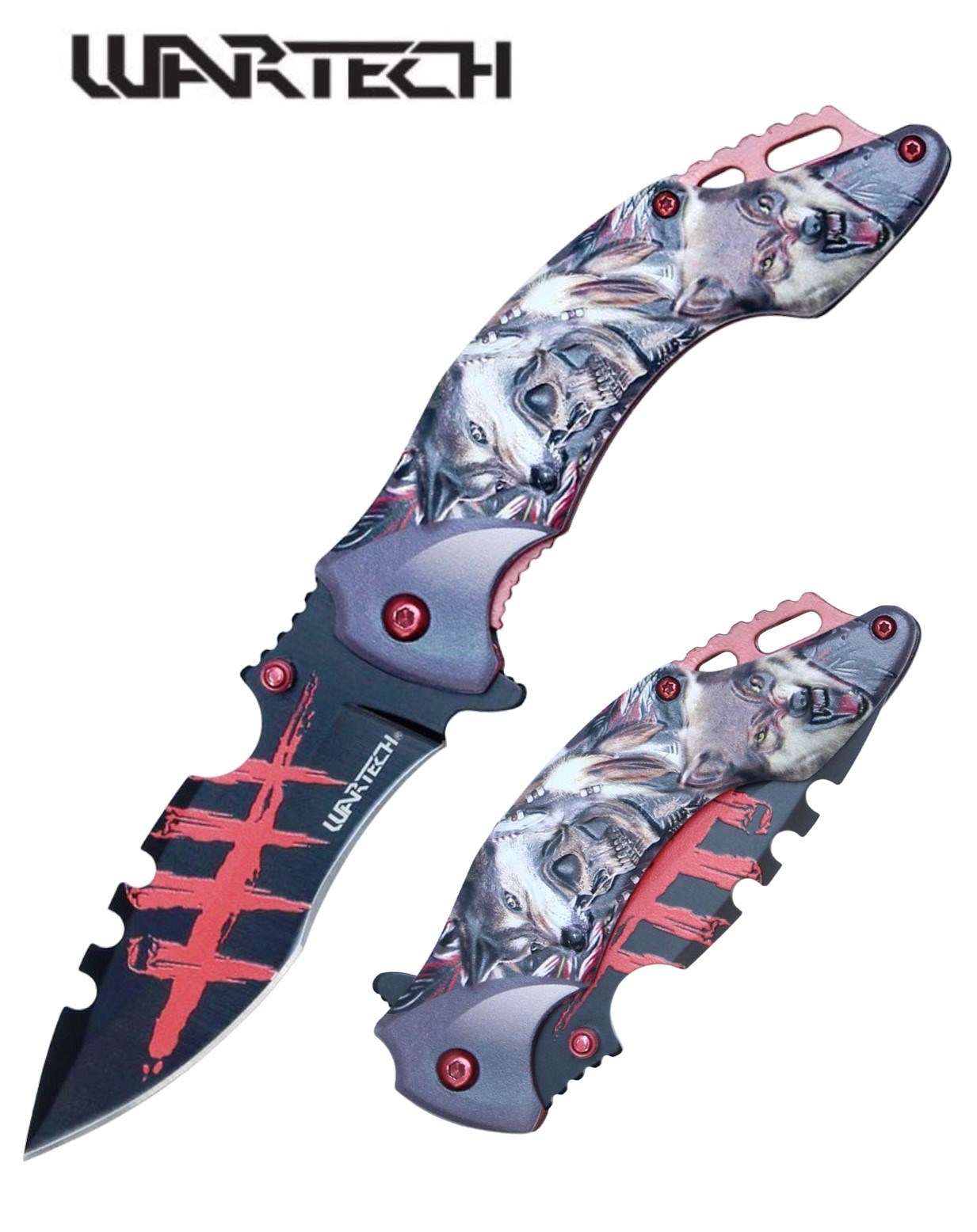 Wartech 8 1/4" Red Skeleton & Wolf Folding Knife - Giri Martial Arts ...