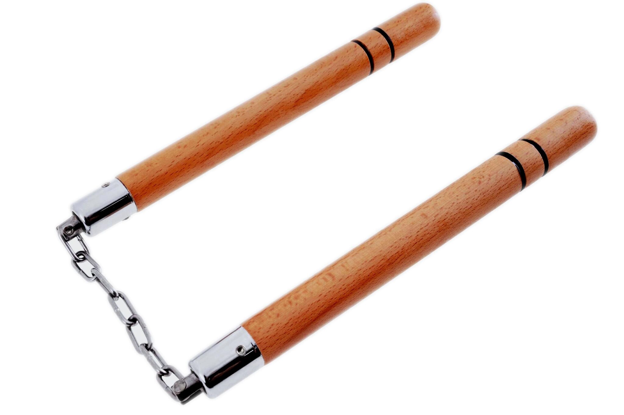 Nunchaku 12″ Natural Wood Round Nunchaku with 2 Black Grooves - Giri ...