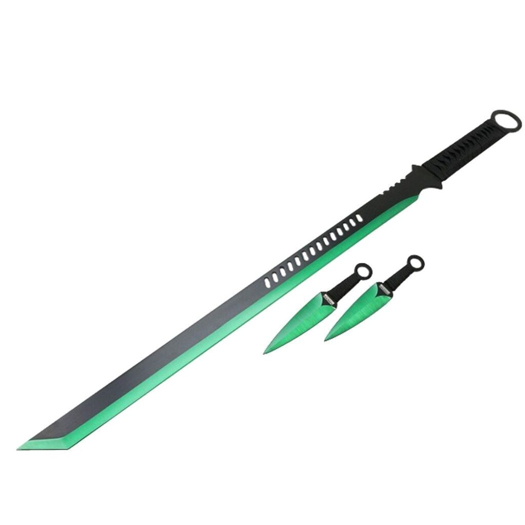 Tactical Master 27" Green/Blk Tanto Ninja Machete Sword with 2 Throwing ...