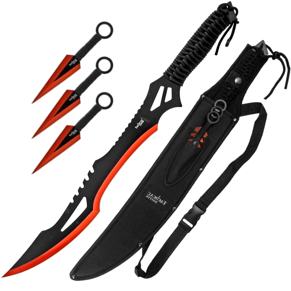 Tactical Master 26" Red Machete & Throwing Knife Set - Giri Martial ...