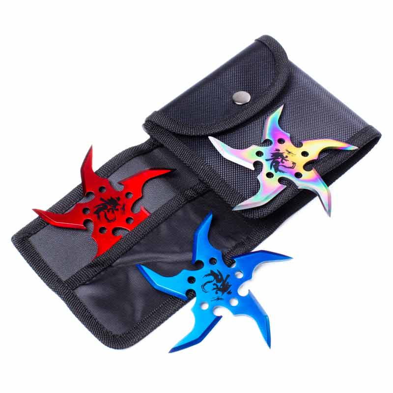 5 Blade Coloured 3 Set Live Blade Throwing Stars 4″ - Giri Martial Arts ...