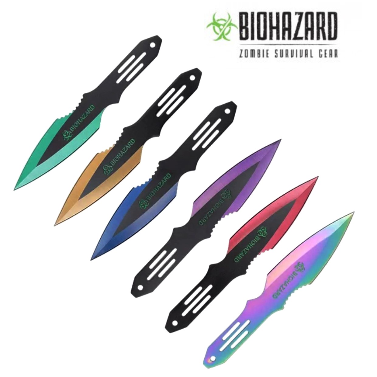 Biohazard 6 Piece Assorted Colour Throwing Knives 6.5″ - Giri Martial ...