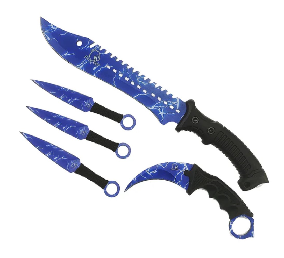 Falcon Blue Knife Tactical Set: Machete, Throwing Knife Set, and ...