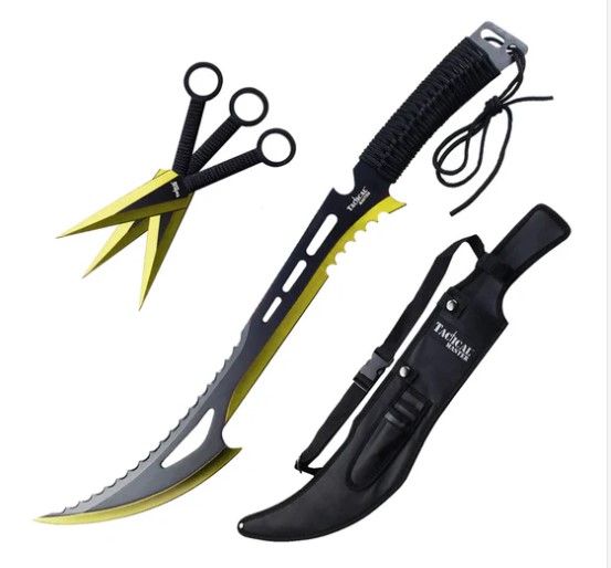 Tactical Master 26" Gold Machete Sword with 3 Throwing Knives - Giri ...